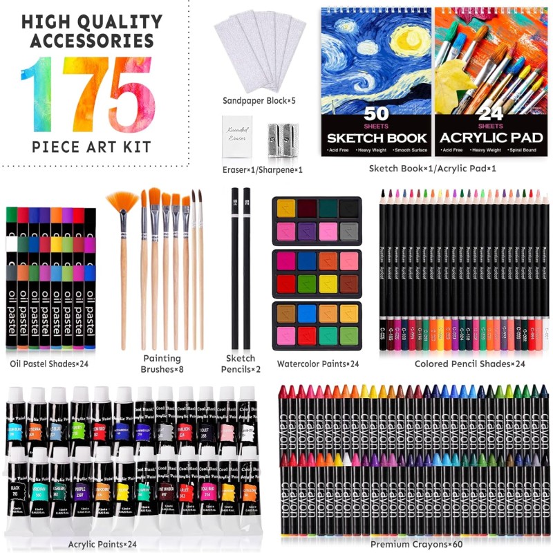 Suministros de arte, paquete de 175 piezas de arte de lujo